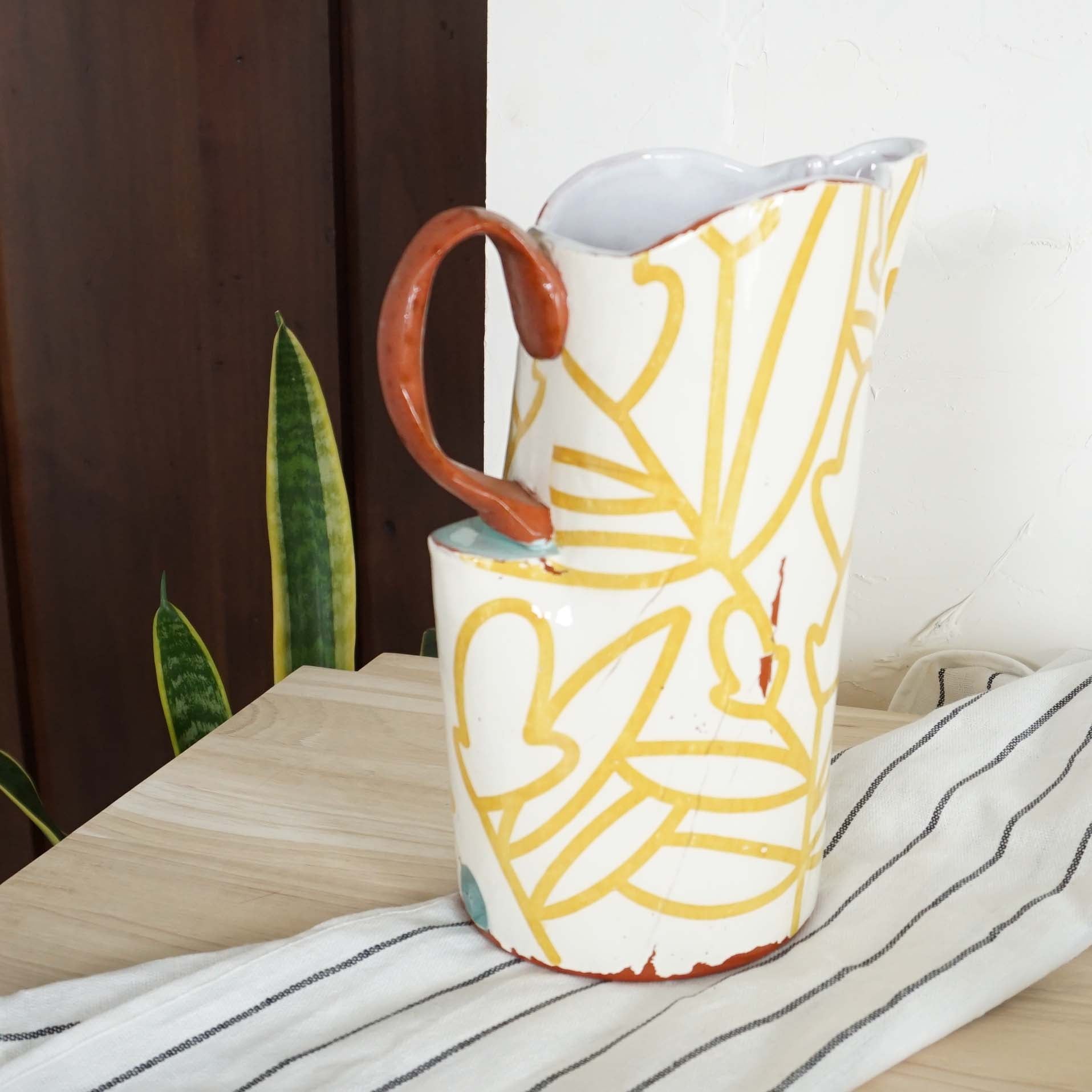 Bold Botanical Pitcher Chartreuse – catie miller ceramics